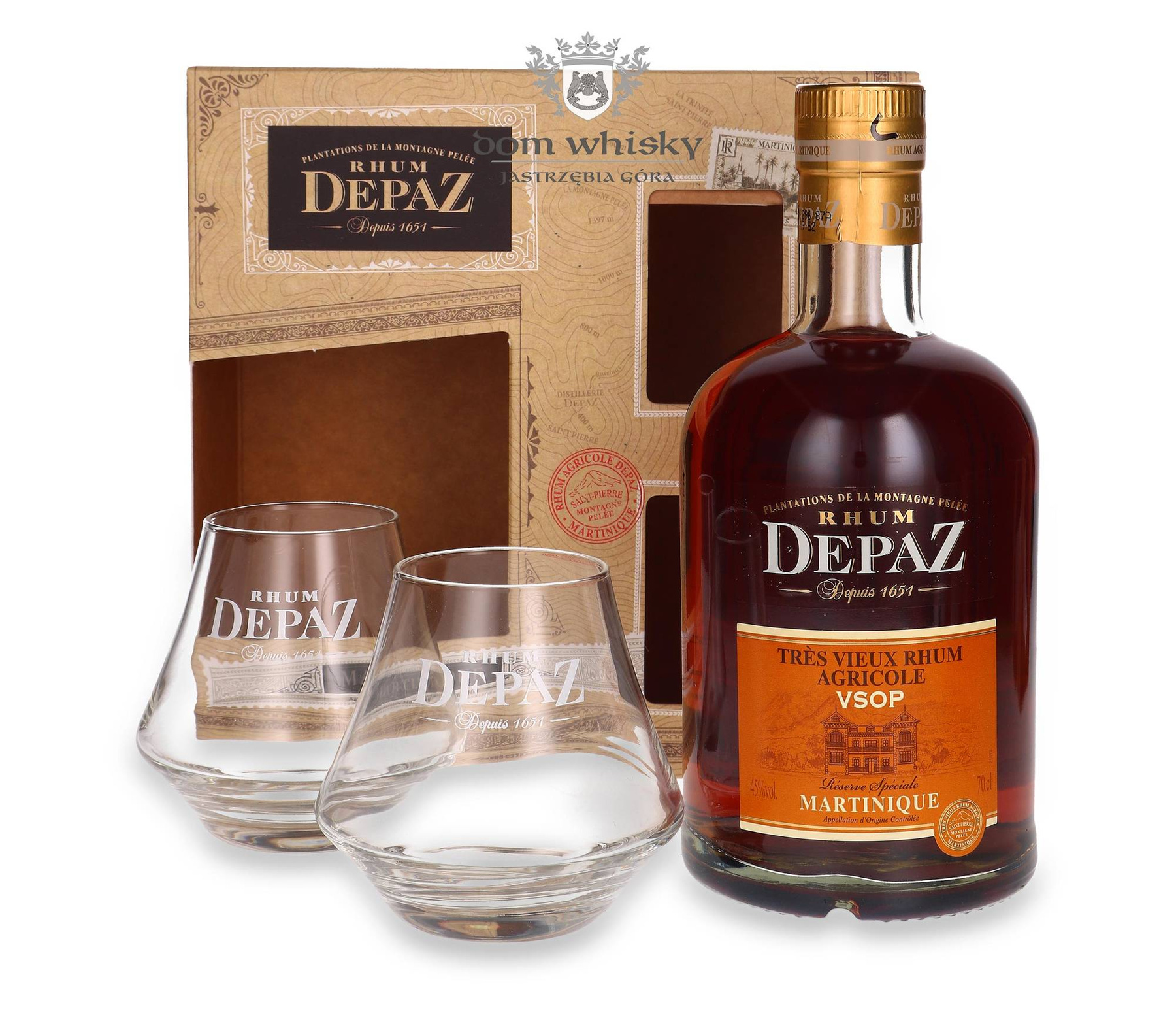 Depaz Tres Vieux Rhum Agricole VSOP 45% 0.7l + 2 glasses