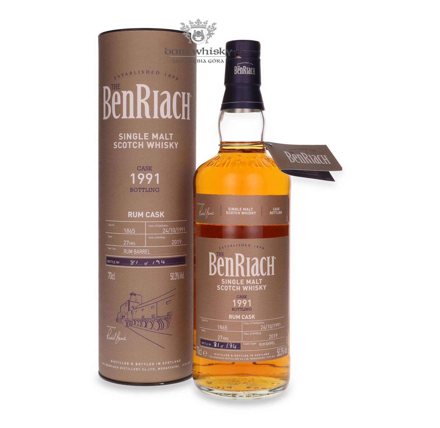 BenRiach 1991, 27-letni Rum Cask #1865, 50,3% Whisky
